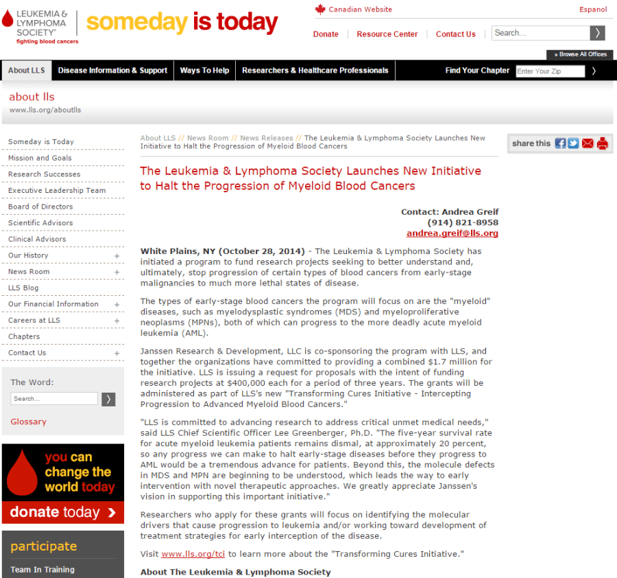 LLS Launches New Program Funding Blood Cancer Studys